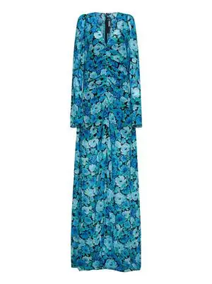 ROTATE BY BIRGER CHRISTENSEN Ibiza Long Floral Chiffon Dress - Blue