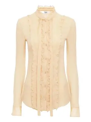 CHLOÉ Chloé Ruffled Silk Blouse With Lace Accents