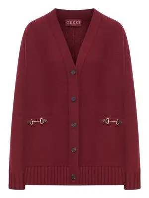 Gucci Horsebit Detailed V-neck Knit Cardigan - Red