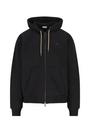 Burberry Checked Zip-up Drawstring Hoodie - Black