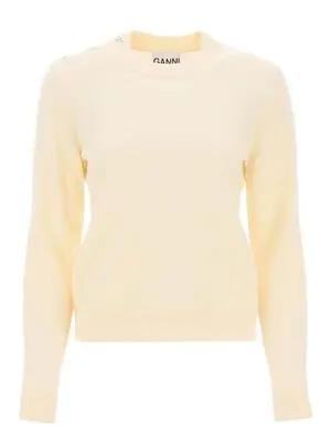 GANNI Ribbed Crew Neck Pullover - Nude