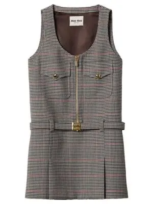 Miu Miu Checked Sleeveless Zip-up Dress - Slate Grey
