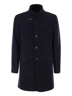 FAY Herringbone Wool-blend Coat - Night Blue