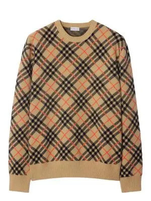 Burberry Checked Knitted Crewneck Jumper - Sand-colored