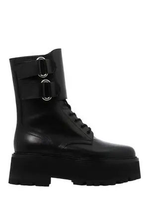 Celine Leather Ankle Boots With Chunky Lug Sole - Black