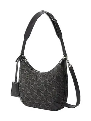 Gucci Monogrammed Denim Shoulder Bag - Black