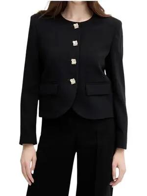 Marella Long Sleeve Jacket With Gold Button Detail - Black