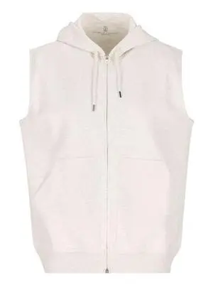 Brunello Cucinelli Sleeveless Zip-up Hooded Jacket - White