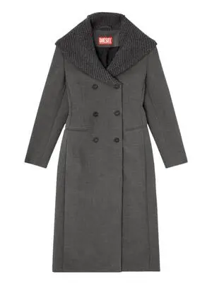 DIESEL® Buttoned Long Coat With Cowl Hood - Grey