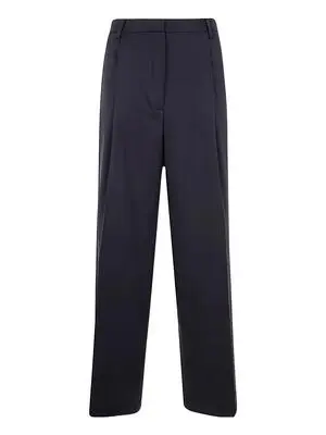 Dries Van Noten Pleated Wide Leg Trousers - Navy