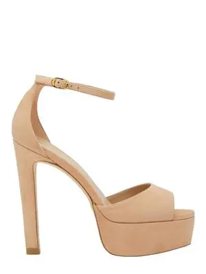 STUART WEITZMAN Suede Platform Sandals With Adjustable Ankle Strap - Nude