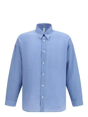 SUNFLOWER Stable Micro-check Seersucker Shirt - Blue