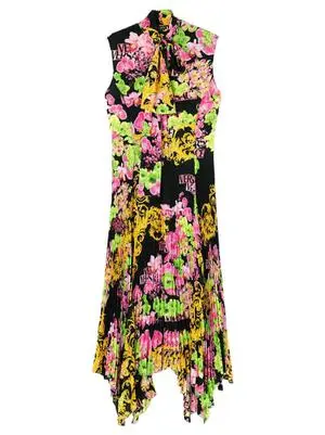 Versace Floral Printed Asymmetric Sleeveless Dress - Multicolor