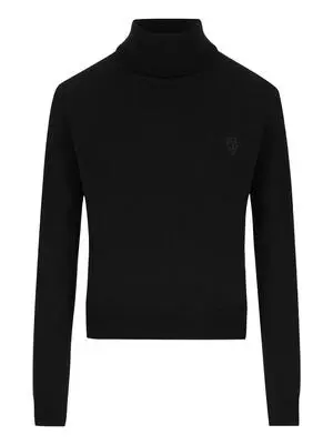 Gucci Wool Turtleneck Jumper With Crest Embroidery - Black