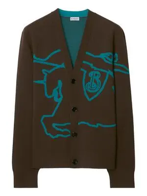 Burberry Jacquard Equestrian Pattern V-neck Cardigan - Snug/kingfisher