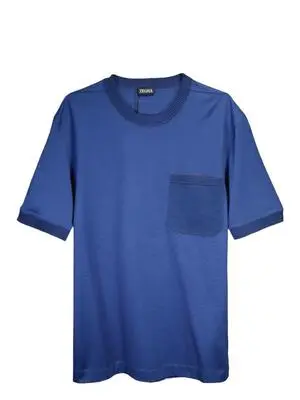 Zegna Ribbed-trim Cotton T-shirt - Blue