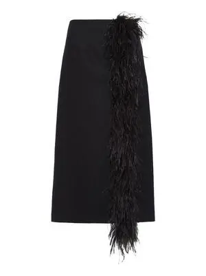 Prada High-waist Midi Skirt With Feather Embellishment - Black