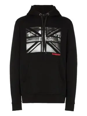 Burberry Logo Printed Hooded Sweater - Black