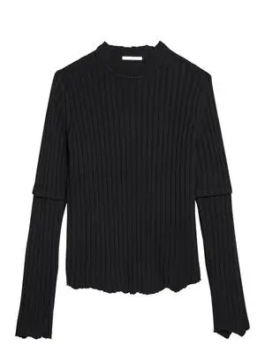 Helmut Lang Distressed Ribbed Knit Jumper - Black