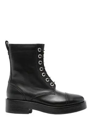 Casadei Round Toe Lace-up Boots - Black