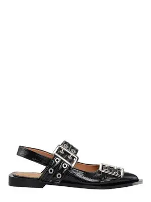 GANNI Feminine Buckle Slingback Ballerinas - Black
