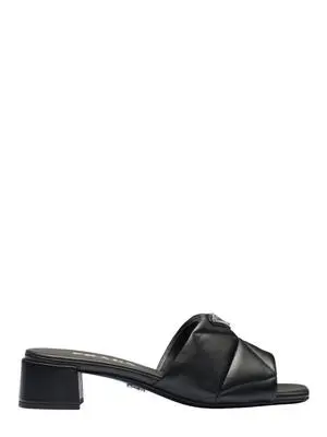 Prada Logo Plaque Slip-on Sandals - Black