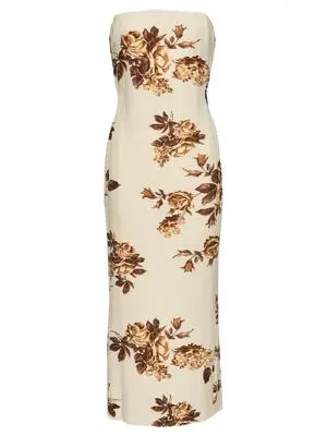 Magda Butrym Strapless Floral Pleated Maxi Dress - Beige