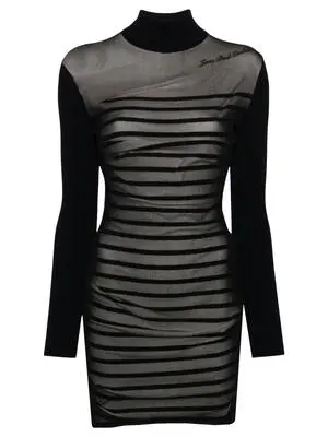 JEAN PAUL GAULTIER Striped Mesh Mini Dress - Black
