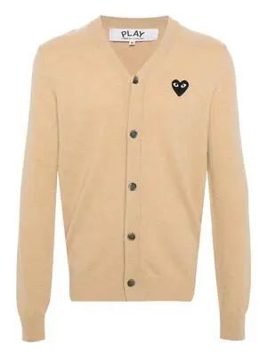 Comme Des Garçons Heart Patch V-neck Wool Cardigan - Sand Beige