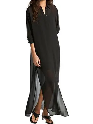 Michael Kors Long Sleeve Midi Shirt Dress - Black