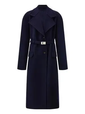 FERRAGAMO Single-breasted Coat With Hug Buckle - Navy Blue