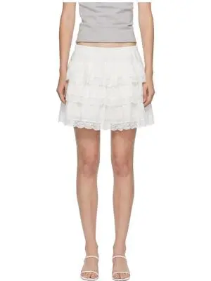 MARISSA CHIARA Elastic Waist Lace Hem Skirt - White