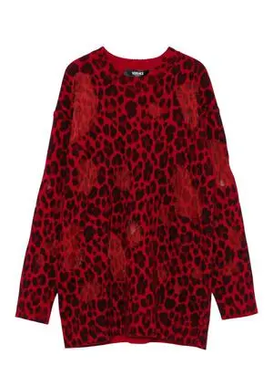 Versace Leopard Print Semi-sheer Panelled Jumper - Red
