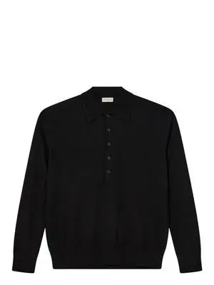 Dries Van Noten Long-sleeved Polo Sweater With Logo - Black