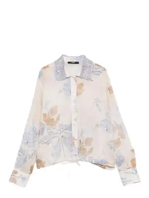 Seventy Floral Crocheted Collar Top - White