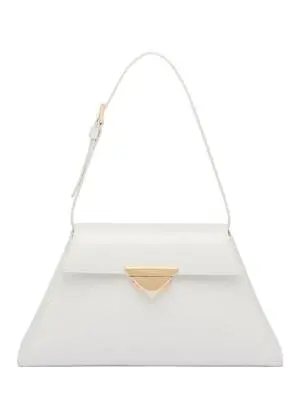 Prada Triangle Logo Foldover Top Shoulder Bag - White