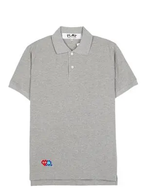 Play Comme Des Garcon Logo-appliqué Cotton Polo Shirt - Gray