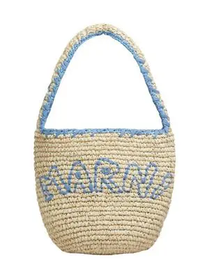 Marni Logo Detailed Hobo Bag - Natural/light Blue