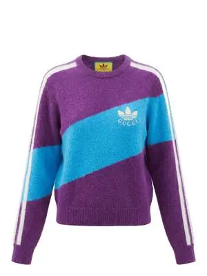 Gucci X Adidas Embroidered Wool Blend Sweater - Purple