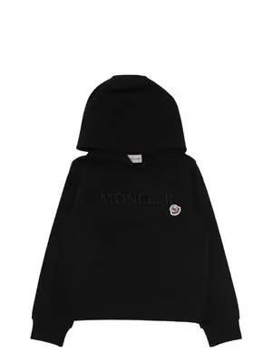 Moncler Logo Embroidered Hooded Long Sleeve Hoodie - Black