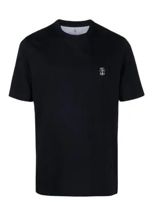 Brunello Cucinelli Logo Printed Crewneck T-shirt - Black