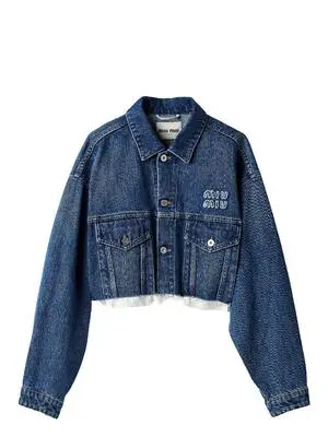 MIU MIU Miu Miu Cropped Denim Jacket With Embroidered Logo