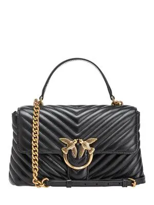 Pinko Classic Lady Love Chevron Puffer Tote Bag With Metal Chain Strap - Black