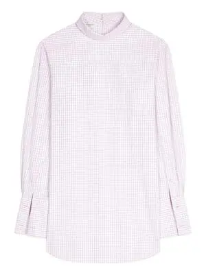 Dries Van Noten Grid Mock-neck Cotton Shirt - Rose Clair