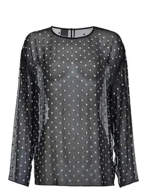 PINKO Pinko Polka Dot Embellished Crewneck Long Sleeve Blouse