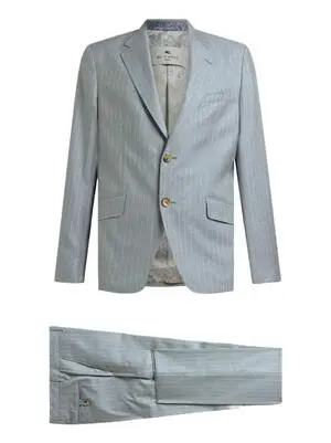 Etro SINGLE-BREASTED STRIPED WOOL AND COTTON SUIT Gray