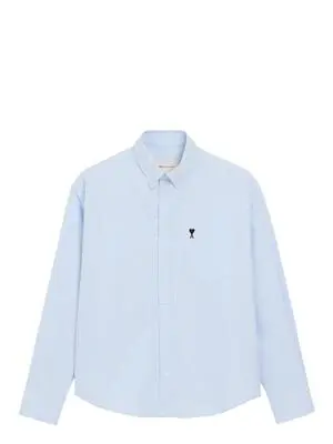 Ami Logo Embroidered Long-sleeve Shirt - Blue