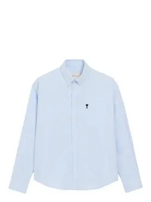 AMI Paris Logo Embroidered Long-sleeve Shirt - Blue