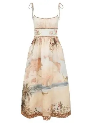 Zimmermann Zimmermann Mahon Printed Linen Midi Dress No