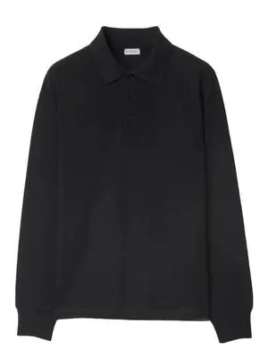 Burberry Logo Embroidered Long Sleeved Polo Shirt - Black